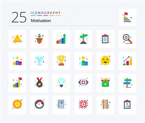 동기 부여 25 검색 목록 통계 클립보드 시작을 포함한 플랫 컬러 아이콘 팩 무료 벡터