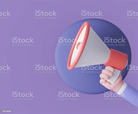 만화 사업가 손 블루 서클 모양에 메가 폰을 들고 3d 렌더 일러스트레이션 개념에 대한 스톡 사진 및 기타 이미지 개념