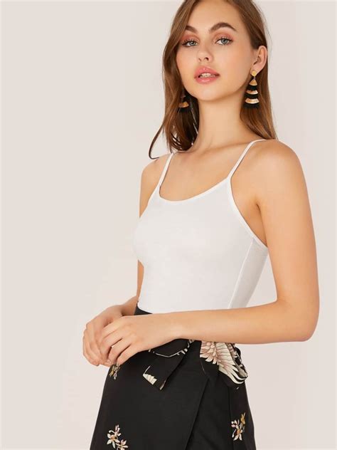 SHEIN EZwear Top De Tirante Unicolor Ribete Fruncido Con Malla En Contraste Moda De Mujer
