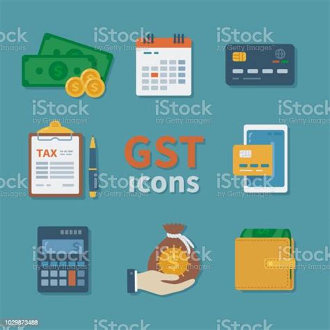 Gst 아이콘입니다 금융 플랫 컬러 아이콘의 집합입니다 세금 지불 합니다 상품 및 서비스 세금 세금 양식 달력 계산기 신용 카드