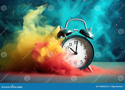 wake up concept vintage alarm clock ringing and exploding into