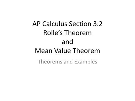 PPT AP Calculus Section Rolles Theorem And Mean Value Theorem PowerPoint Presentation