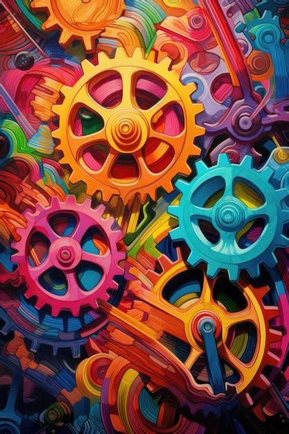 Premium Ai Image Colorful Gears Interlocking In Motion Created With Generative Ai