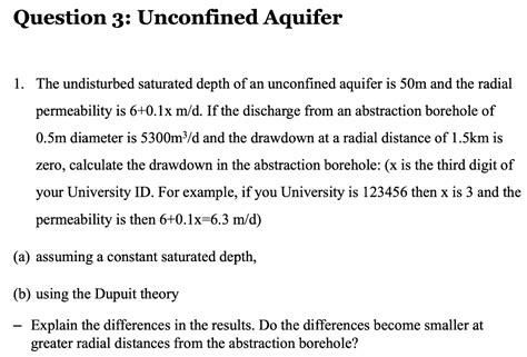 Solved Question 3 Unconfined Aquifer 1 The Undisturbed