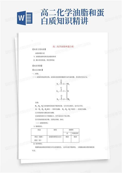 高二化学油脂和蛋白质知识精讲Word模板下载 编号lbermvwd 熊猫办公