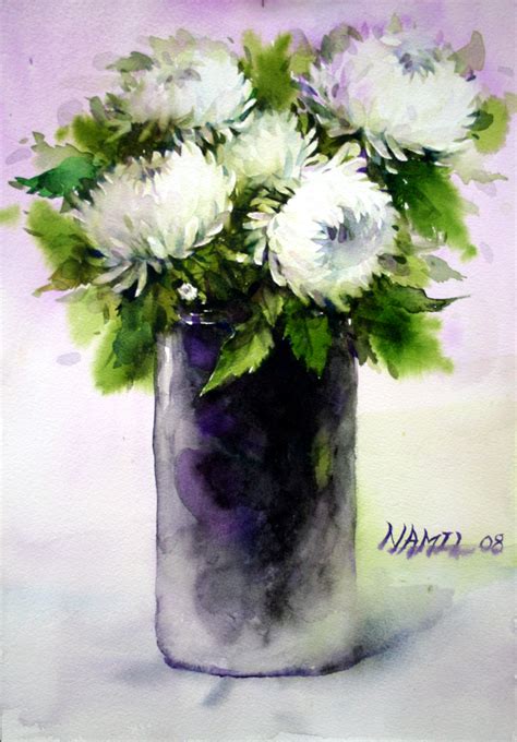 Namil Art Namil Watercolor White Chrysanthemums 45x60cm Flower