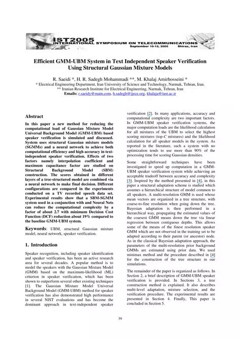 Pdf Efficient Gmm Ubm System In Text Independent Speaker Verification Using Structural