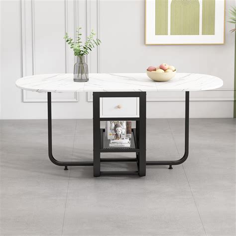 Table à Manger Pliante Et Extensible Table Multifonction Avec Rangement 3 Formes Blanc Noir