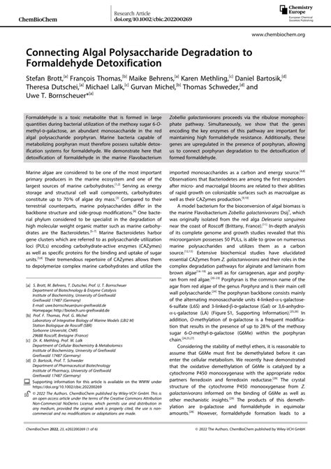 Pdf Connecting Algal Polysaccharide Degradation To Formaldehyde
