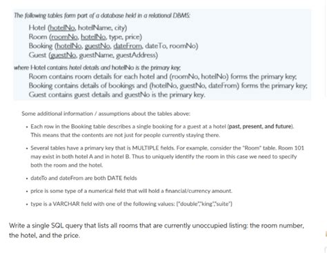 Solved The Following Tables Form Part Of A Database Held In