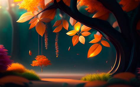 modern 3d tree abstraction leaves with hanging branches illustration