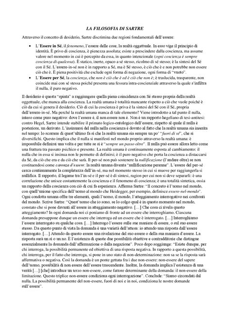 La Filosofia Di Sartre Docsity