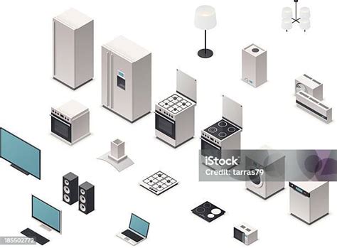 Isometric Appliances向量圖形及更多等軸測投影圖片 等軸測投影 家庭電器 雪櫃 Istock