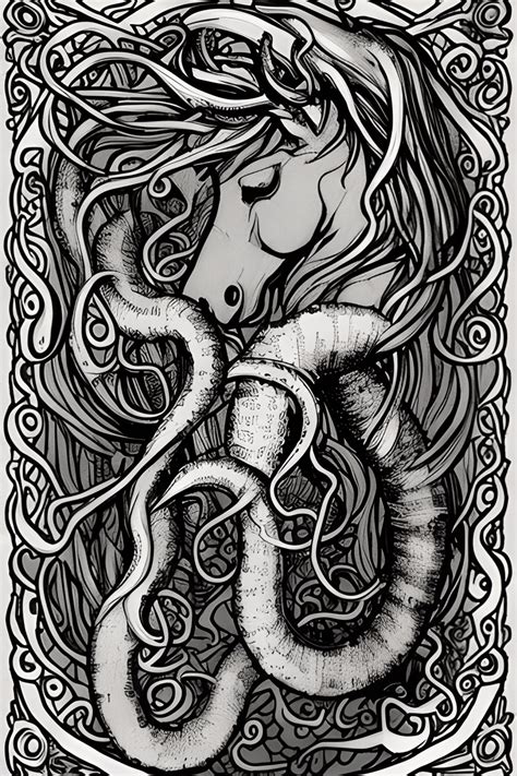 Ancient Unicorn Cracked Tentacles Fantasy · Creative Fabrica