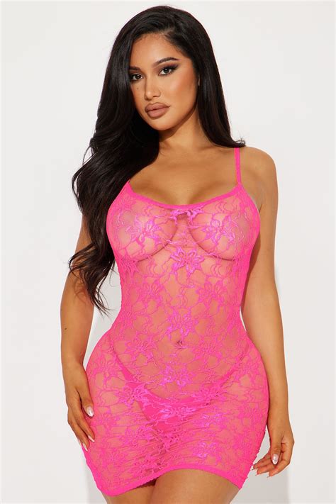 Sultry Moments Lace Mini Chemise Hot Pink Fashion Nova