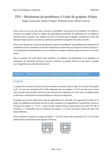 SOLUTION Td1 Avec Correction R Solution De Probl Mes L Aide De Graphes