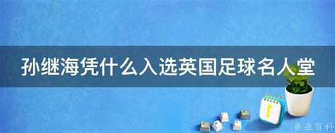孙继海凭什么入选英国足球名人堂 业百科