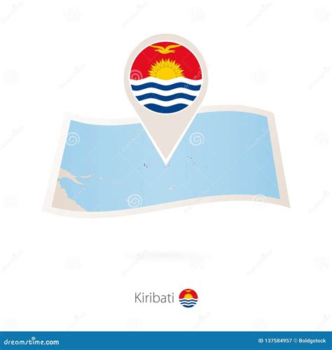 Folded Paper Map Of Kiribati With Flag Pin Of Kiribati Stock Vector