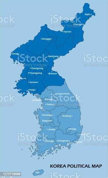 한국 정치지도는 국가 다채로운 윤곽 단순 스타일에 의해 분할 0명에 대한 스톡 벡터 아트 및 기타 이미지 0명 관광 교육