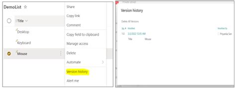 How To Get Version History Of A Sharepoint List Item And Display In