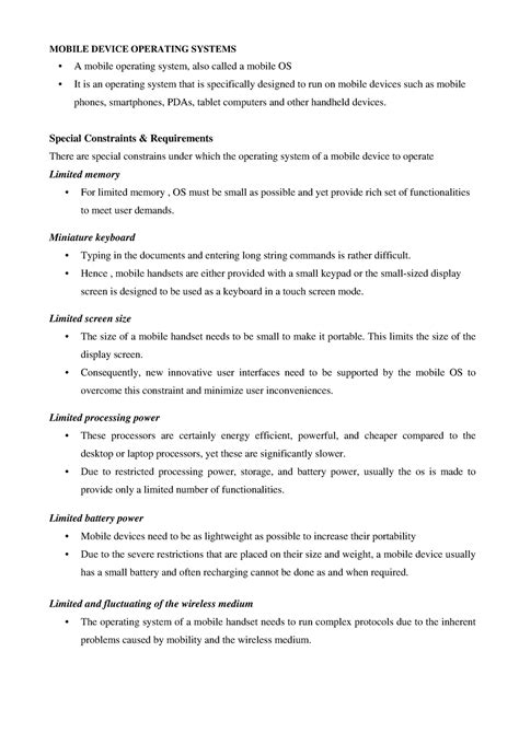 Unit V Dghrwtghrtgrt Mobile Device Operating Systems A Mobile