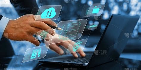 软件在线文档数据库和数字文件存储系统以及文件访问的概念。商人使用带有数字图形的笔记本电脑进行文件管理素材 花瓣网