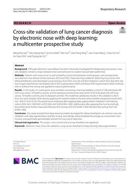 Pdf Cross Site Validation Of Lung Cancer Diagnosis By Electronic Nose