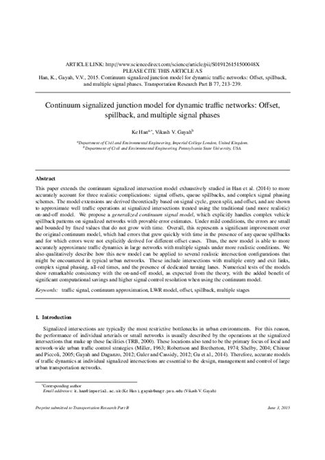 pdf continuum signalized junction model for dynamic traffic networks