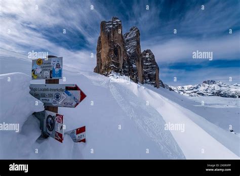 Snowdrift Creating Artful Structures In Tre Cime Natural Park In Winter