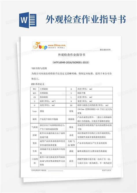 外观检查作业指导书Word模板下载 编号qwjnjzra 熊猫办公