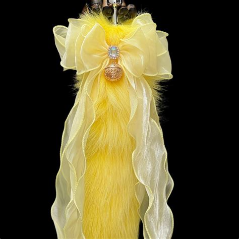 《柠檬》40cm黄色狐狸真毛尾巴sm情趣肛塞可拆卸可爱蝴蝶结铃铛响 阿里巴巴