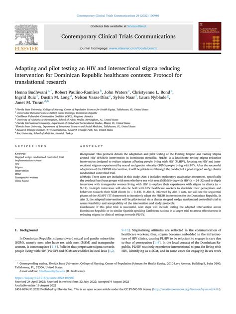 Pdf Adapting And Pilot Testing An Hiv And Intersectional Stigma