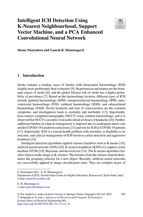 pdf intelligent ich detection using k nearest neighbourhood support