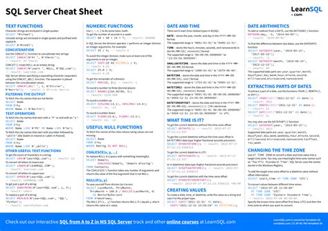 sql server cheat sheet