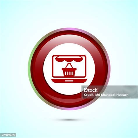 온라인 쇼핑 아이콘 디자인 일러스트레이션입니다 앱 및 웹 사이트에 대한 쇼핑 기호입니다 레드 컬러 라운드 버튼 디자인 3차원 형태에 대한 스톡 벡터 아트 및 기타 이미지