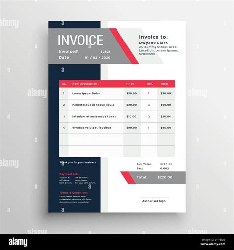 Professional Invoice Template In Red Theme Stock Vector Image And Art Alamy