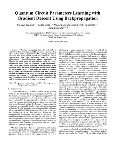 Pdf Quantum Circuit Learning With Gradient Descent Using Backpropagation