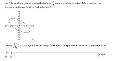 Solved Let D be an ellipse rotated counterclockwise by π Chegg