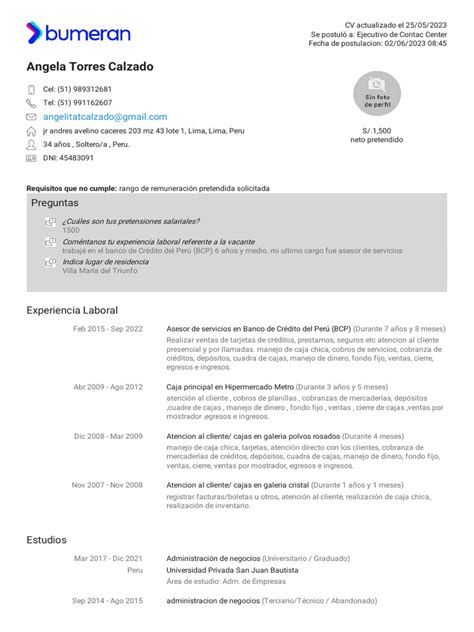 Cv Angela Torres Calzado Pdf Economias