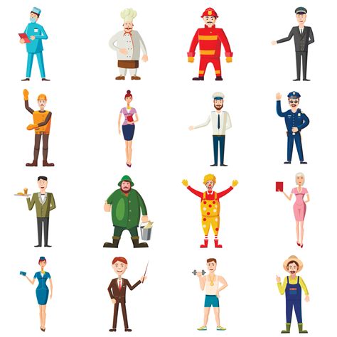 Conjunto De Iconos De Profesiones Estilo De Dibujos Animados