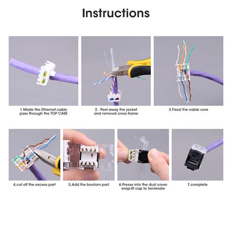 Ampcom Pro Cat6 Tool Less Keystone Jack Self Locking No Punch Down Rj45 Module Adapter 10pcs