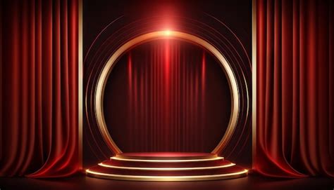 Premium Photo Red Maroon Golden Curtain Stage Award Background Trophy
