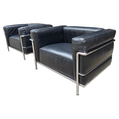 Early Year Grey Leather Lc3 Club Chairs By Le Corbusier For Cassina