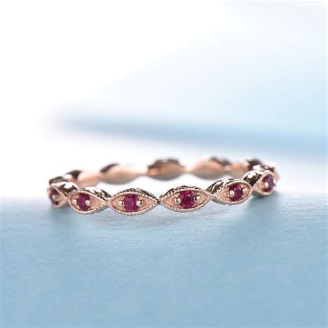Ruby Ring July Birthstone Art Deco Ring Eternity Band 14k Etsy