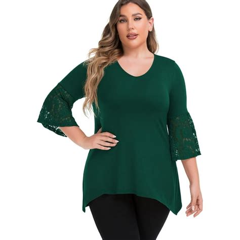 Daystry Womens Plus Size Top 34 Sleeve Shirt Dressy Tunic Blouse Dark