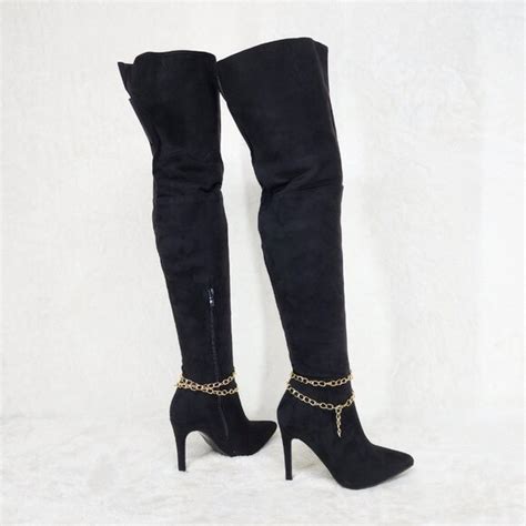 Mata Shoes Shoes Bad Girlz Black Faux Suede Wide Top Thigh High
