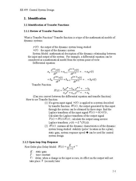 Identification 21 Identification Of Transfer Functions 211 Review