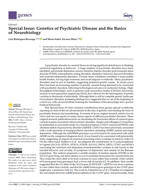 Special Issue Genetics Of Psychiatric Disease And The Basics Of