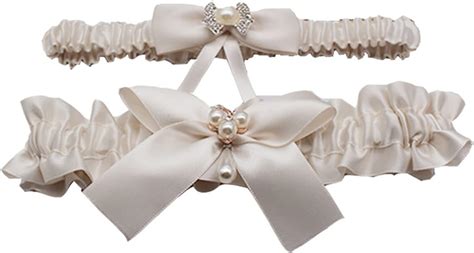 HEIMP Satinband Strass Schleife Hochzeit Braut Strumpfgürtel Set