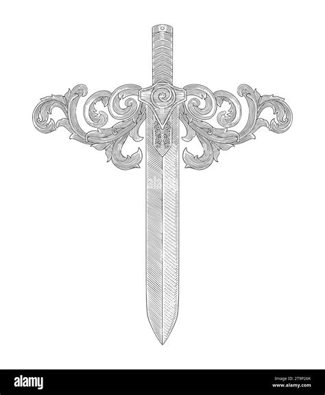 Antique Sword With Ornament Vintage Engraving Drawing Style Illustration Stock Vector Image